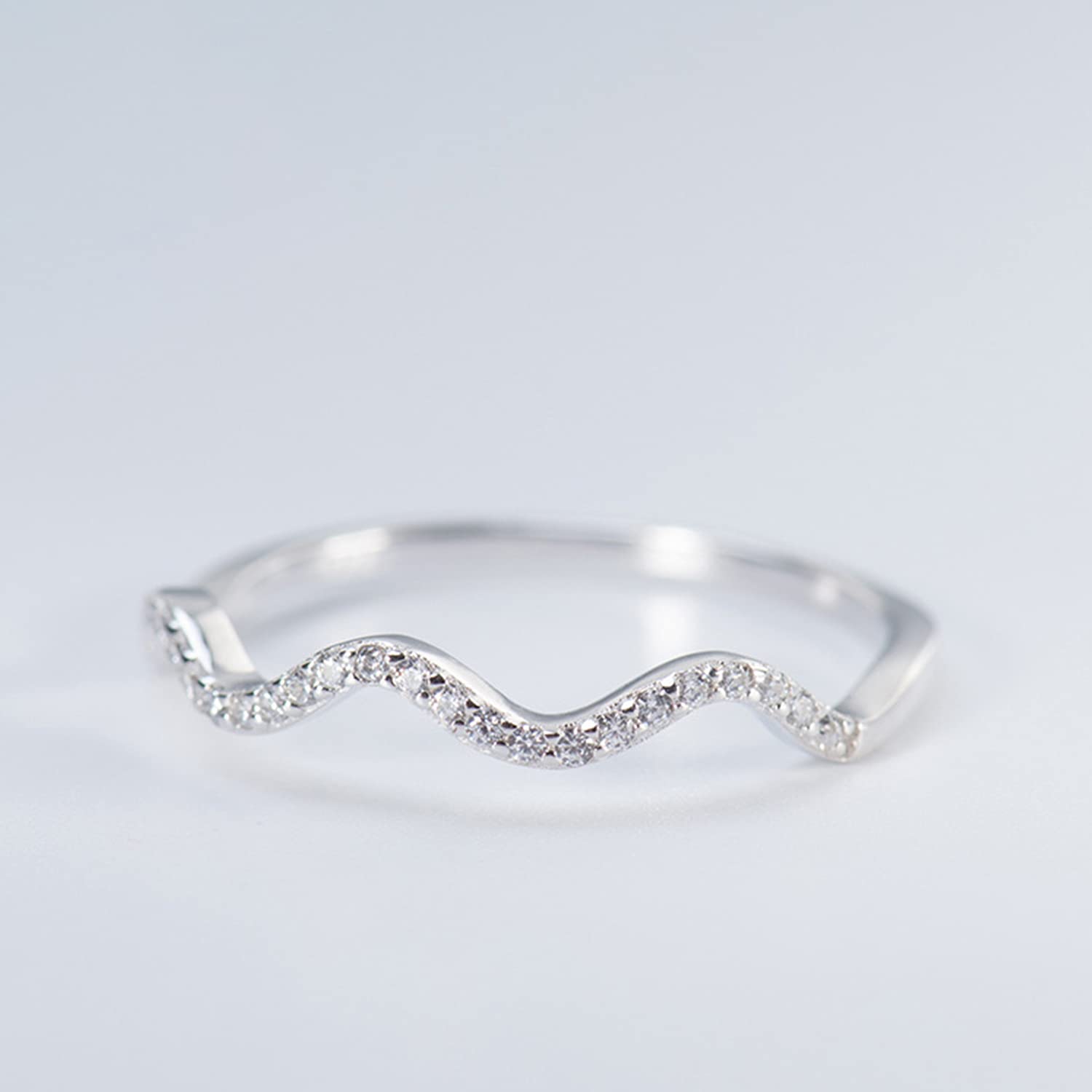 CANDYFANCY 925 Sterling Silver Stackable Rings For Women CZ Cubic Zirconia Simple Wave Stacking Band Rings knuckle Finger Statement Ring size 8