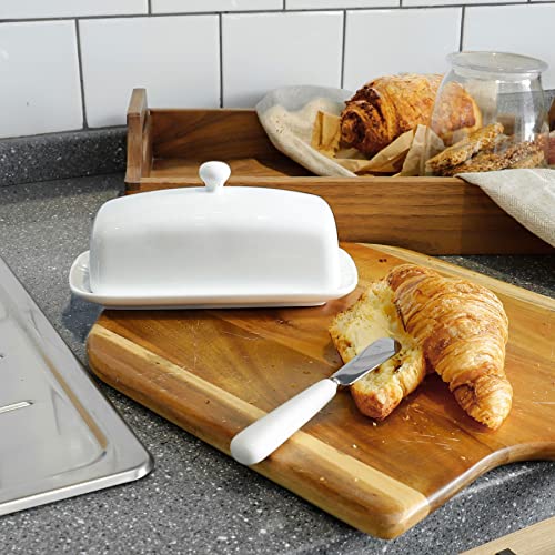 Sweese Butter Dish with Lid, 307.101 Porcelain Butter Keeper, 7.8 Inch Butter Holder with Handle Cover, Butter Container Perfect for East West Coast Butter, White