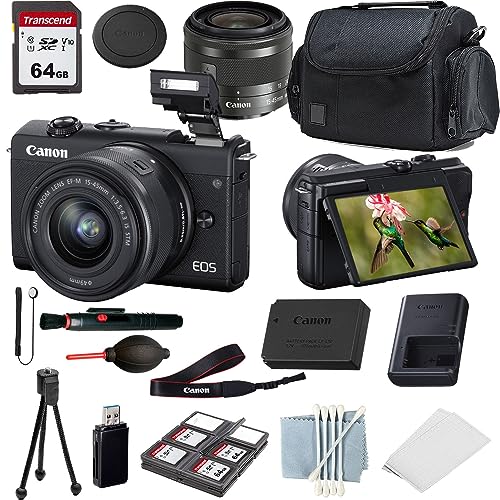 Canon EOS M200 Camera with 15-45mm Lens+Bag+Commander Stater Kit+64 Gig Card(16PC Bundle Kit) (Renewed)
