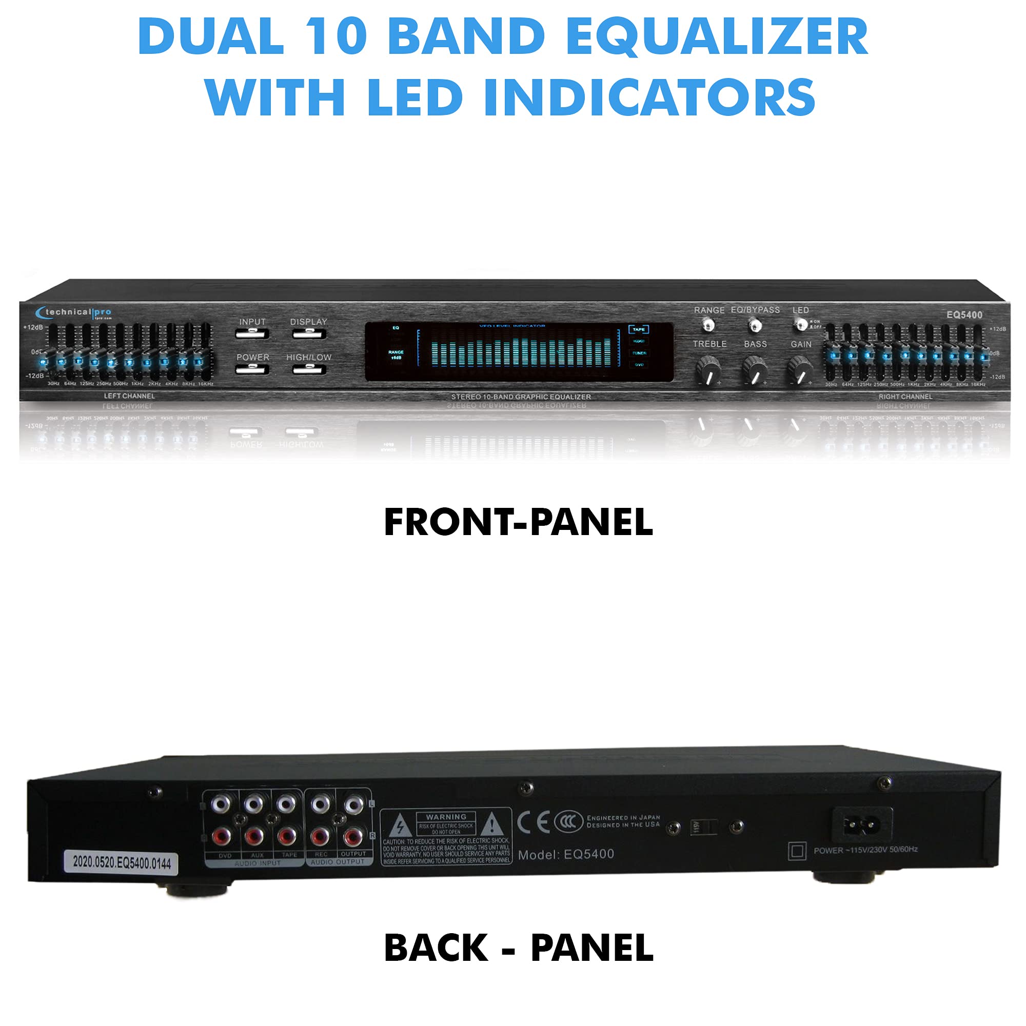 Technical Pro Dual 10 Band Professional Stereo Equalizer with Individual LED Indicators