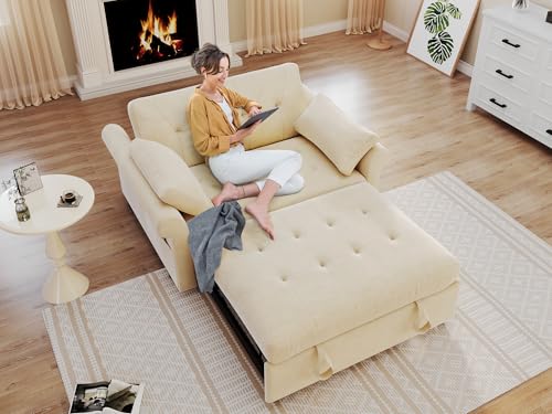 DWVO Sleeper Sofa Bed 3-in-1 Convertible Couch with Pullout Bed, Reclining Backrest, Storage Pockets, Modern Space Lounge Furniture for Living Room, Includes Toss Pillows, Beige