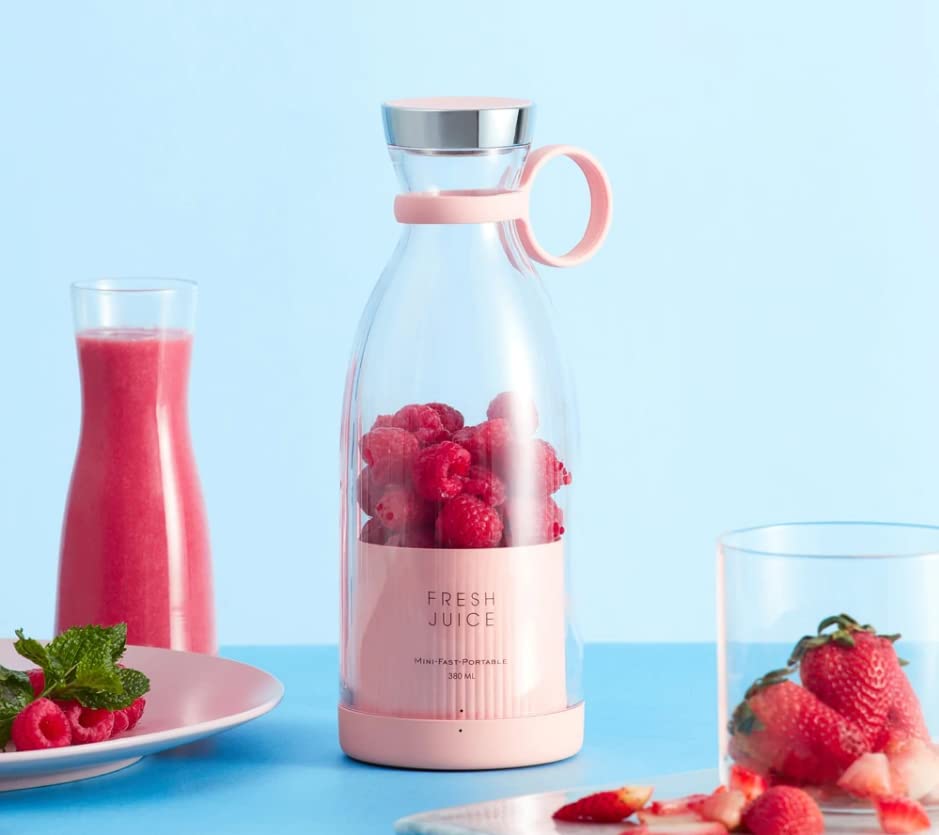 Portable Mini Blender with Wireless Charging for Home, Office & Outdoor 350ml, Spillproof, Travel Bottle for Juice, shakes and smoothies (PINK)