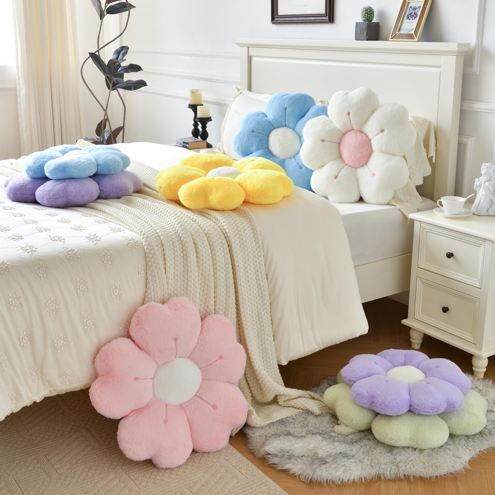 Ddliury Flower Pillow, Flower Shaped Pillow Decorative Throw Pillows for Bed Couch, Cute Daisy Pillow Dorm Decor Floor Seating Cushion (Yellow, 15 Inches)
