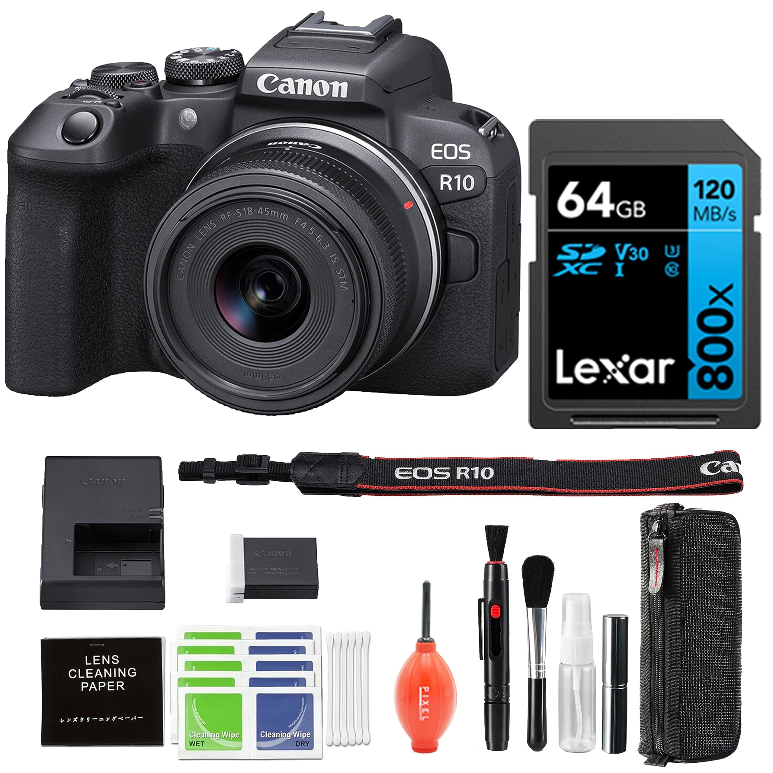 Canon EOS R10 Mirrorless Camera with 18-45mm Lens with Advanced Accessory and Travel Bundle | Canon 1-Year USA Warranty | 5331C009 | Canon EOS R10 Mirrorless Camera 18-45mm Lens