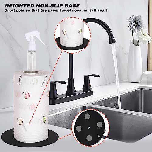 Paper Towel Holder with Spray Bottle, Stainless Steel Countertop Paper Towel Holder Stand with Sprayer Inside Center One-Handed Operation Kitchen Papertowels Roller with Non Slip Weighted Base