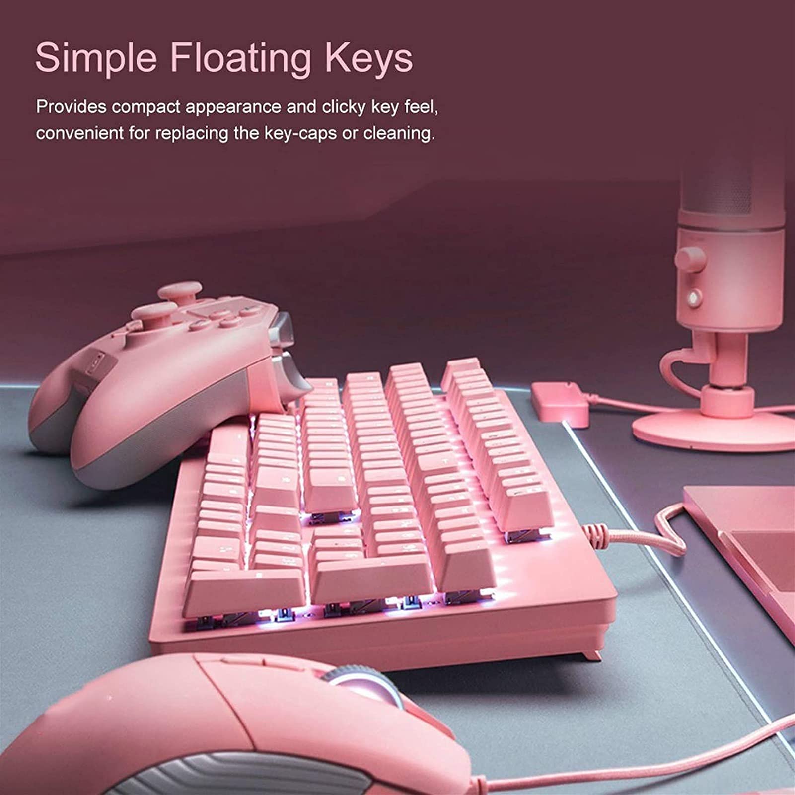 Mechanical Gaming Keyboard RGB LED Backlit Wired Keyboard with Switches for Windows Gaming PC (104Keys, pink)