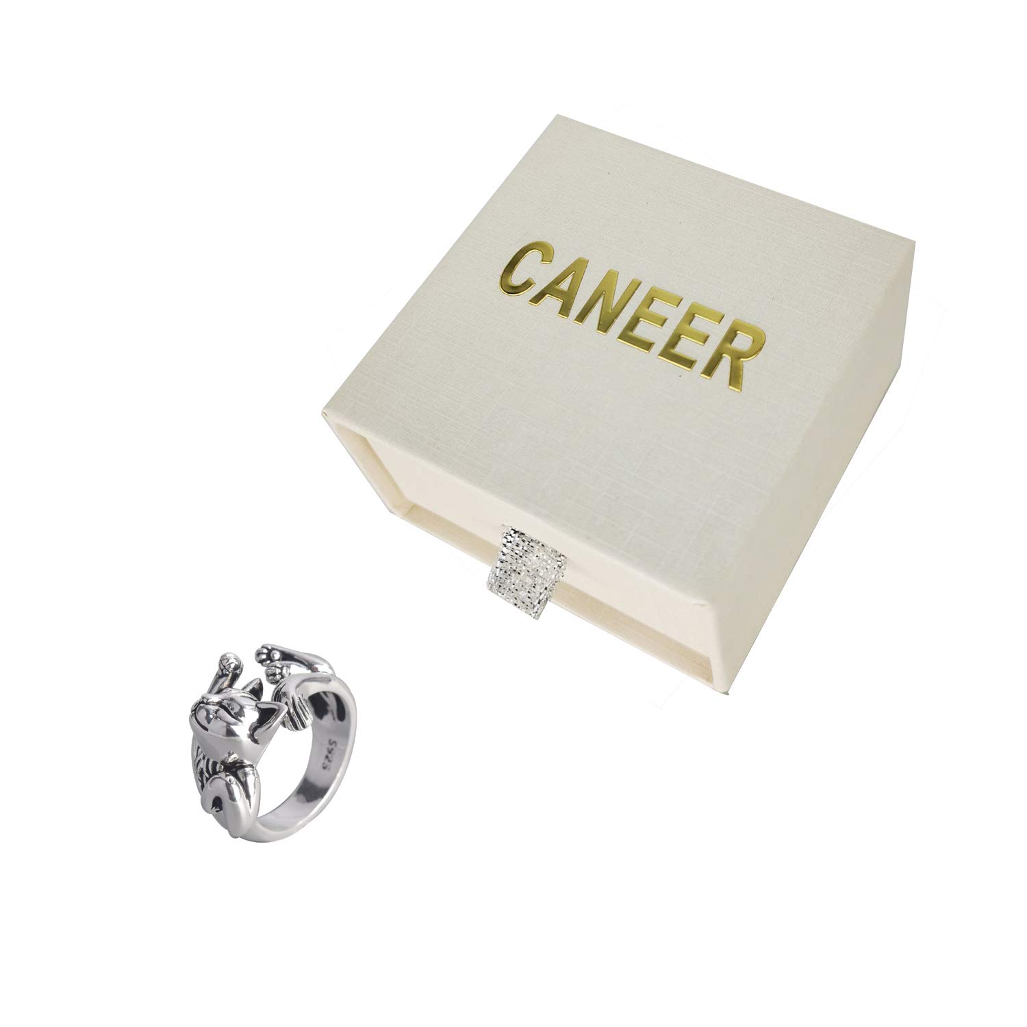 CANEER Cat Ring, plated Silver Cute Animal Adjustable Paws Finger Rings Cat Lovers Gifts for Women