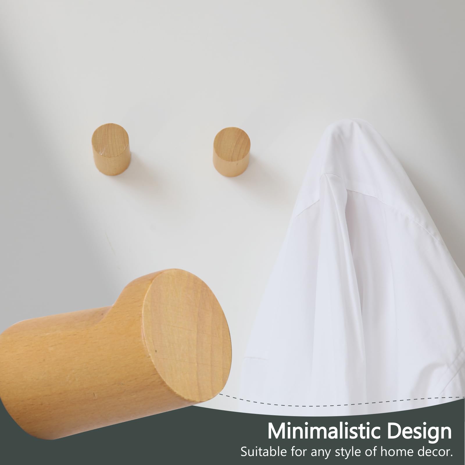 Natural Wood Wall Hooks Rustic Wood Coat Hooks Wall Mounted Minimalist Wooden Hat Hanger for Wall Decorative Entryway Hooks for Hanging Coat, Cap, Backpack, Purse Wood Hooks Wood Towel Hook 6 Pack