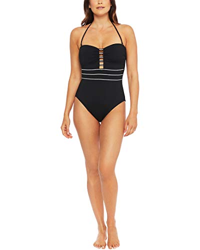 La Blanca Women's Standard Bandeau One Piece Swimsuit, Black/White//Zig and Zag, 0
