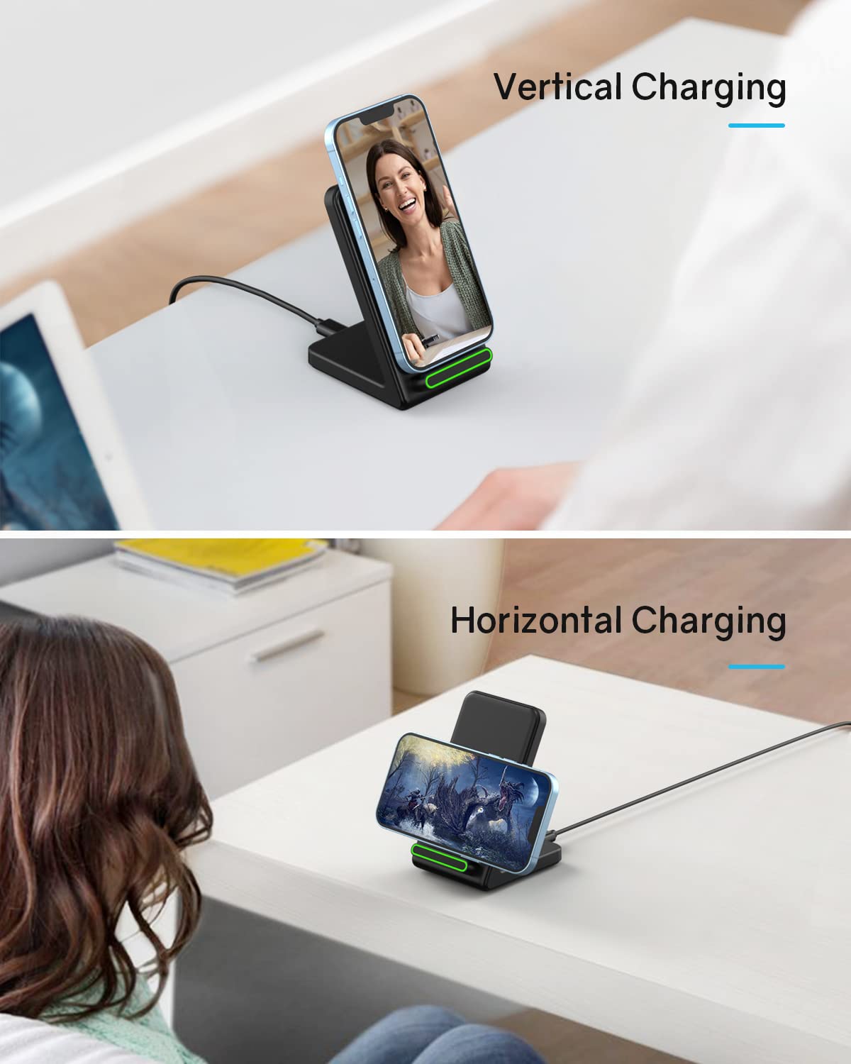 CIYOYO Wireless Charger, 15W Fast Wireless Charging Stand, Wireless Charging Station for iPhone 15 14 13 12 11 Pro Max Plus XS XR X 8 [Adapter Included]