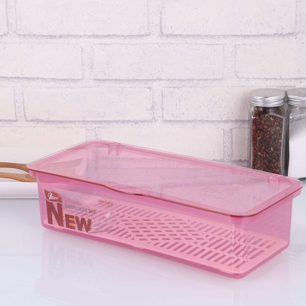 Cabilock 2pcs Kitchen Utensil Storage Container - Tableware Organizer Hygienic Chopsticks Storage Silverware With Cover Chopsticks Box Cutlery Rack Storage Box Tray