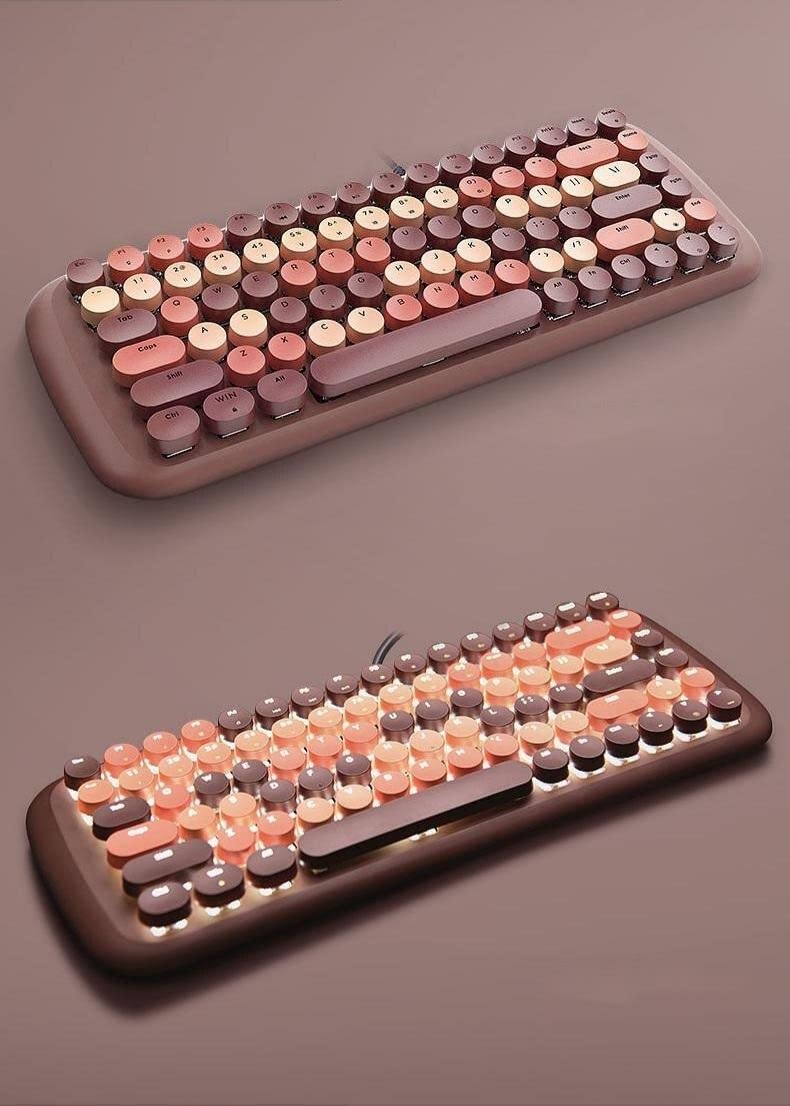 Mechanical Keyboard Wired 84 Keys Gaming Keyboard Mixed Color Retro Round Keycaps Keyboard for PC Gamer/Office/Home Computer (Color: Chocolate/Cherry Blossom Pink) (Color : Chocolate)