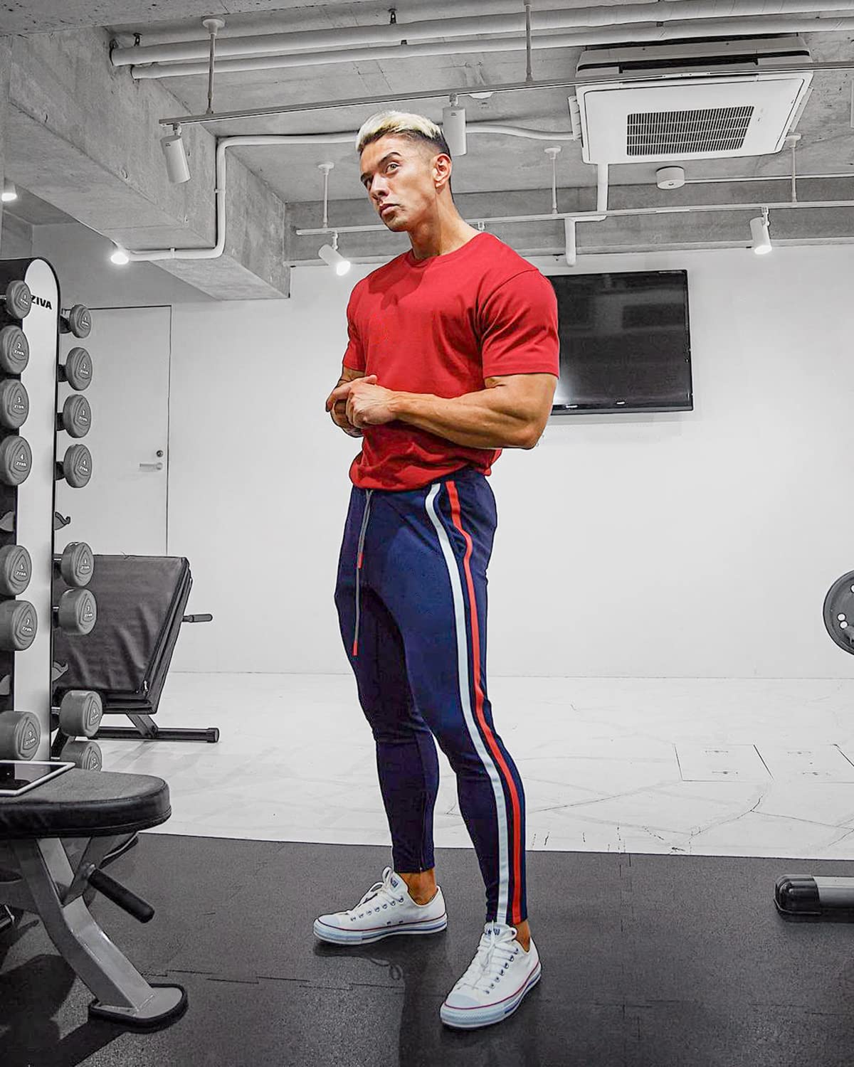 CANGHPGIN Joggers for Men Navy Sweatpants with Pockets Slim Fit Tapered Leg Track Pants Athletic Workout Pants