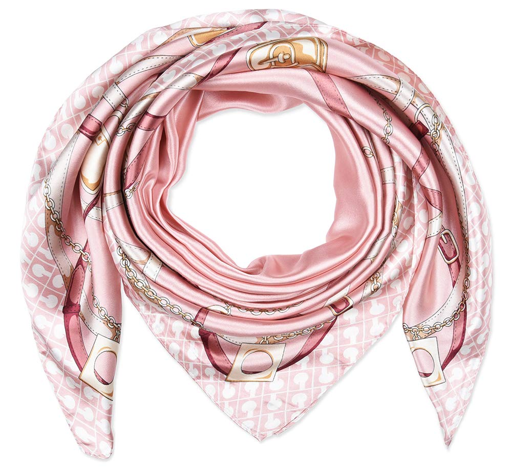 corciova 35 x 35 Women Silk Hair Scarf Pale Pink Chains Belts Curly Headband Tie Sleeping at Night Fashion Bandana Headscarf