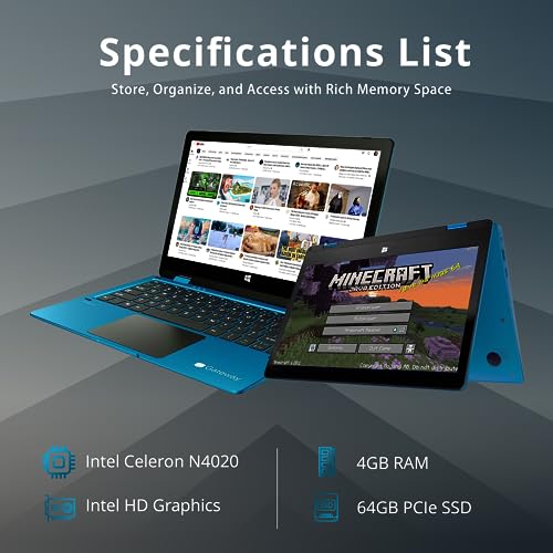 Gateway Newest 11.6” HD 2-in-1 Convertible Touchscreen Student Laptop, Intel Celeron N4020, 4GB RAM, 64GB SSD, Webcam, THX Audio, Wi-Fi, Mini HDMI, 1 Year Office 365, Blue, Win10, 32GB USB Card
