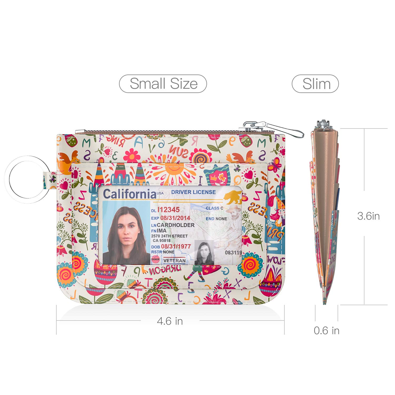 Rose Lake RFID Blocking Credit Card Holder Wallet Slim Card Case Front Pocket Wallet with Key Ring for Women Girls (Colorful Garden)
