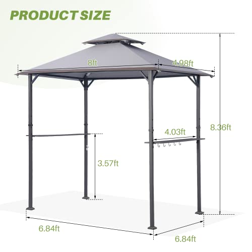 Easylee 8' x 5' Grill Gazebo for Outdoor BBQ, Steel Frame Gazebo with LED Lights and Hook, Double Tiered Barbecue Canopy Tent (Dark Grey)