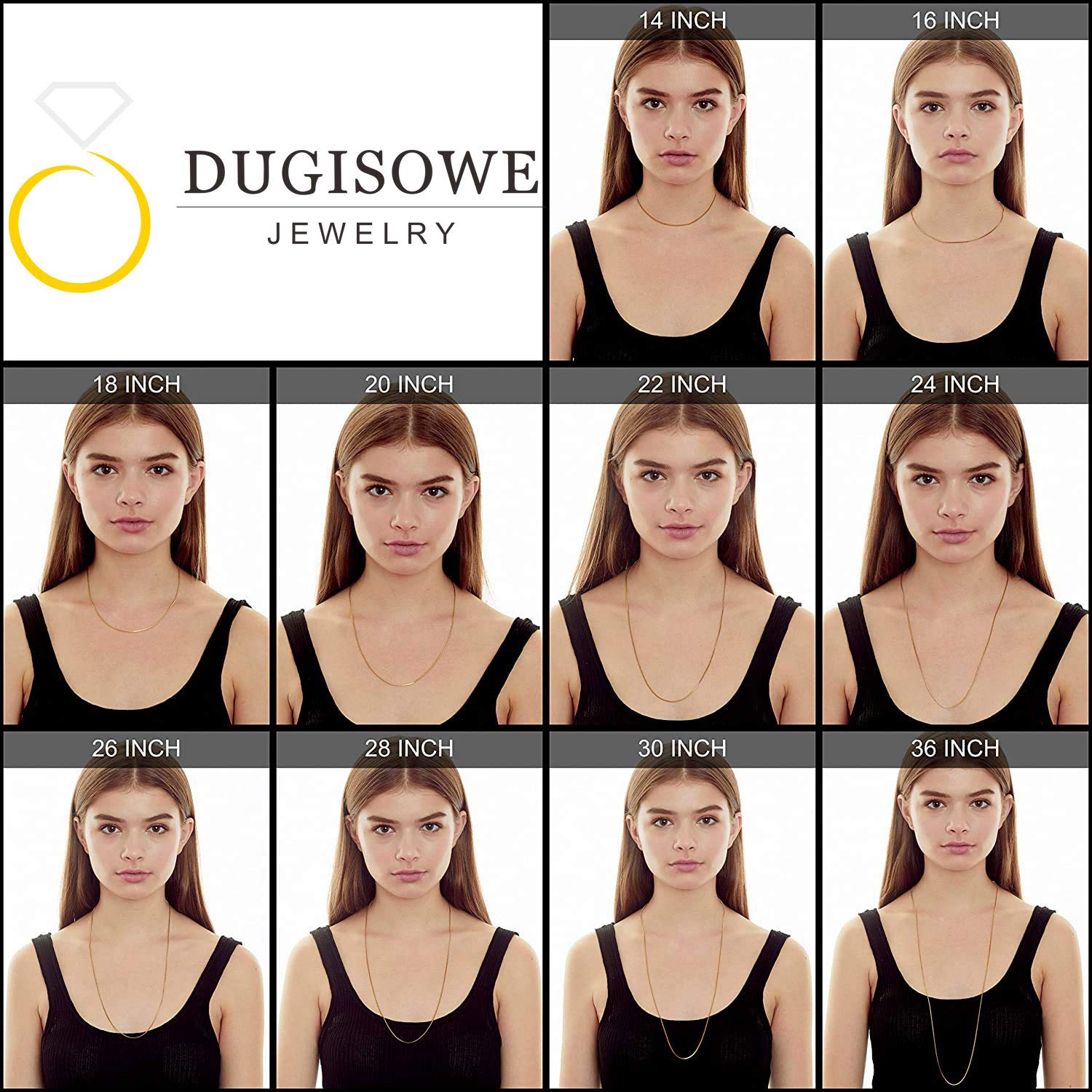 DUGISOWE 14k White Gold Durable 1.3mm Thin Cable Chain Necklace for Women, 18inch(18inch, 14k-1.3mm)