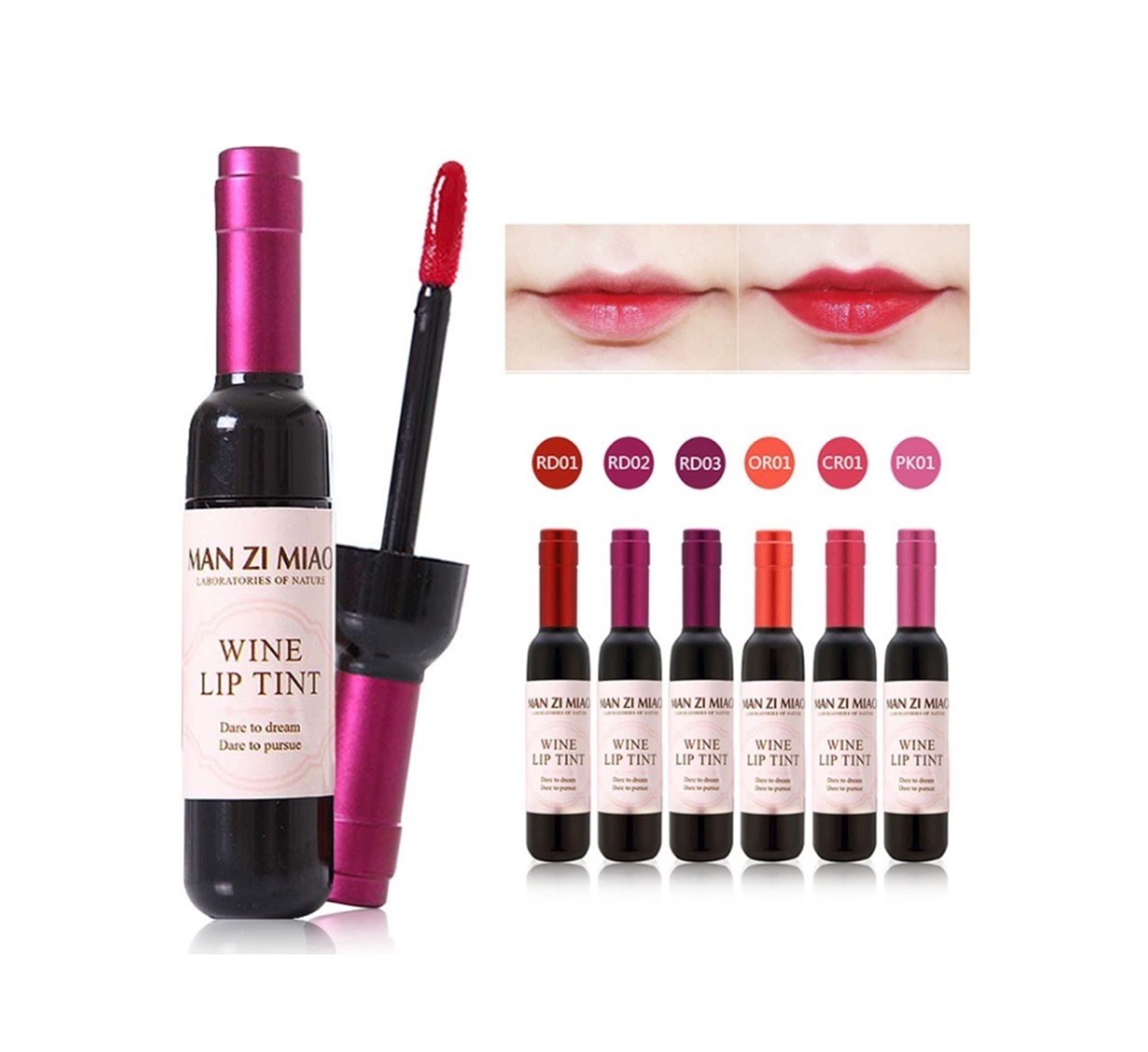 DEALPLUSDEAL MAN ZI MIAO Wine Lip Tint - 6 Pcs Set Long Lasting Color Waterproof Wine Bottle Design Lip Gloss Lip Makeup Liquid Lipgloss
