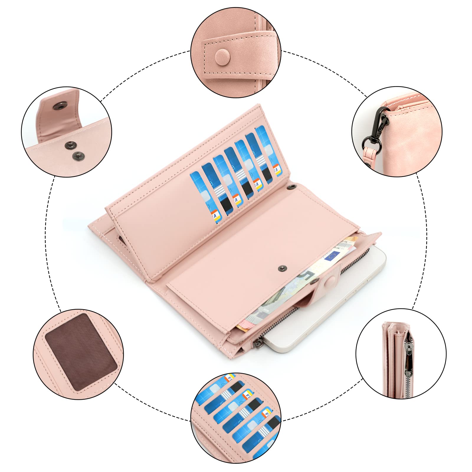 TAN.TOMI Wallet Women, Vegan Leather Women Wallet Large Capacity, Wallet for Women RFID Blocking with Multi Card Organizers