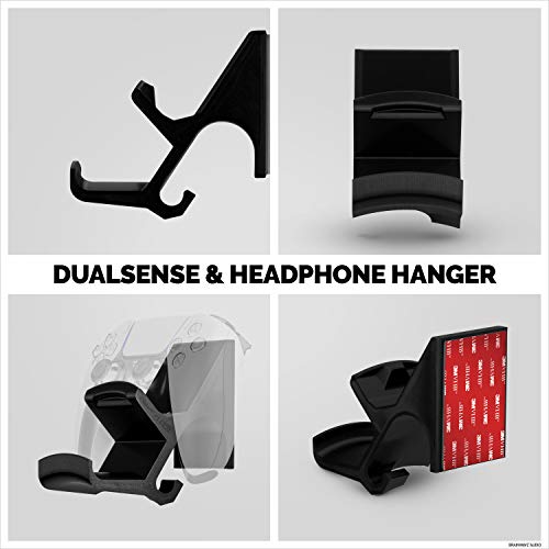 BRAINWAVZ The Colossus [PS5 Edition] DualSense Gamepad Controller & Headphone Hanger Holder Mount for Playstation PS5 Game Controller and Pulse 3D Headset, No Screws, Strong VHB Adhesive (Black)