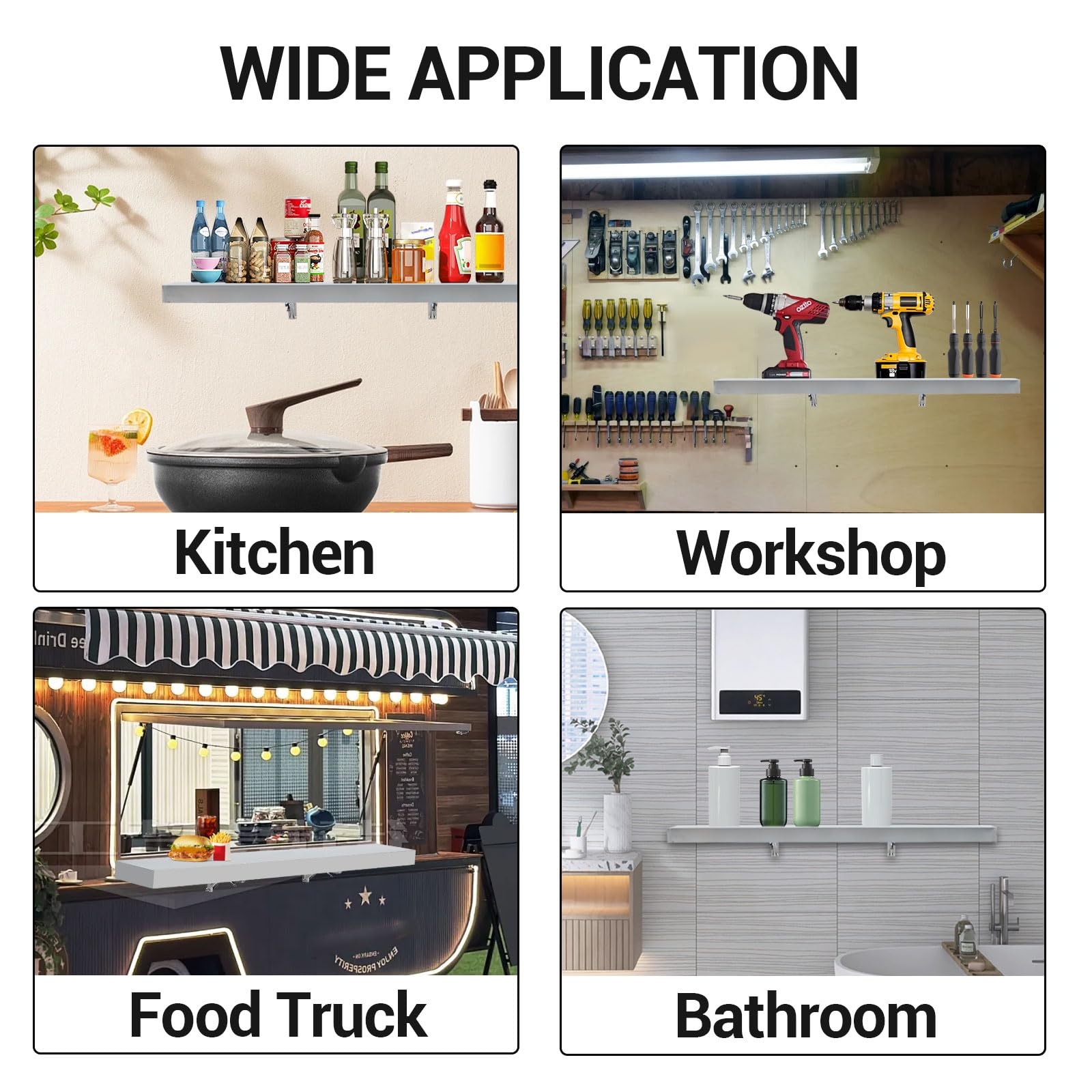 ExploreHorizon Folding Concession Shelf 72" x 12" - 304 Stainless Steel, Wall Mount, Drop Down, for Food Truck, BBQ, Restaurant