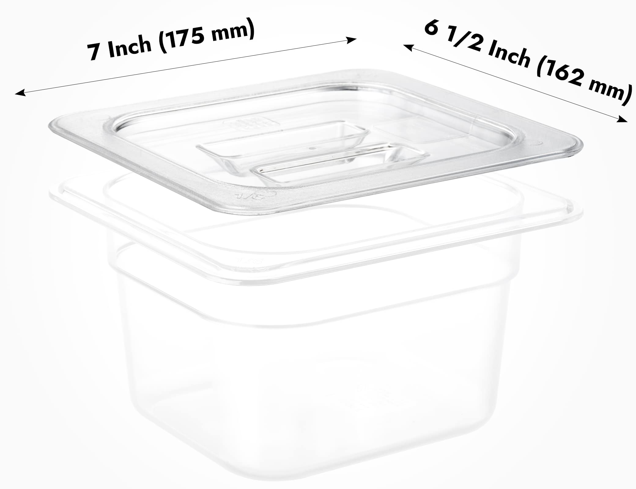 CURTA 6 Pack Food Pan Lids, 1/6 Size Polycarbonate Cover with Handle, Plastic Clear