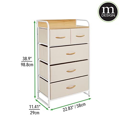 mDesign Tall Dresser Storage Chest - Vanity Furniture Cabinet Tower Unit for Bedroom, Office, and Closet - Textured Print - 5 Removable Drawers - Cream/White