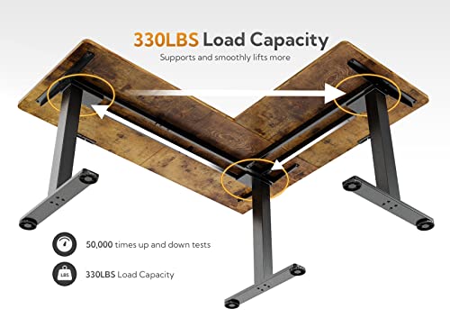 Claiks Triple Motor L Shaped Standing Desk, 63 x 55 inch Corner Stand Up Desk, Adjustable Height Desk with Splice Board, Black Frame/Rustic Brown Top