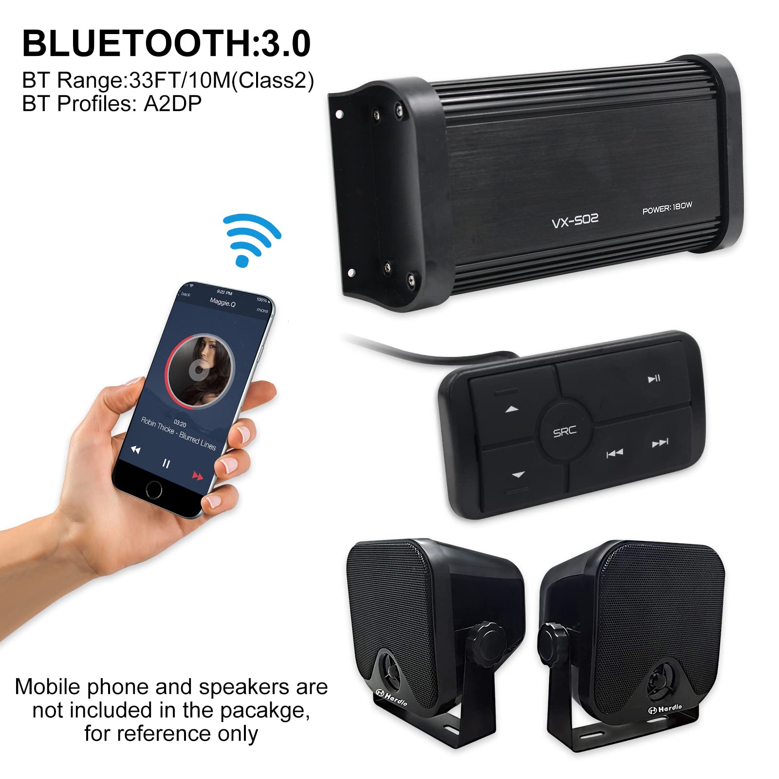 Bluetooth Amplifier 180 Watts 4-Channel And Remote Kit VX502B Black