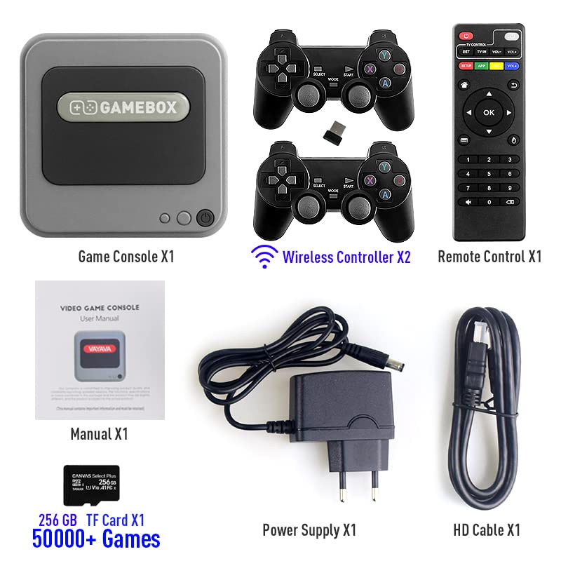 DATA FROG Retro Game Console Built in 50000+ Games Stick 4k 50+ Emulators Compatible with PSP/PS1/DC/MAME/ARCADE/ATRARI/SEGA Dual System Controller TV Game Box（256G）