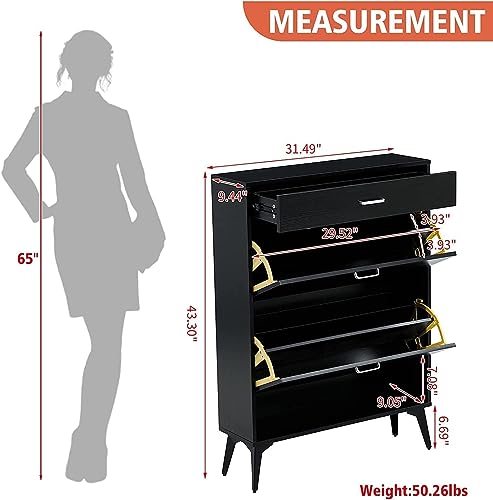 ME2 Shoe Cabinet for Entryway with 1 Slide Drawer & 2 Flip Drawers, Freestanding Shoe Rack Storage Organizer Cabinet(Black)