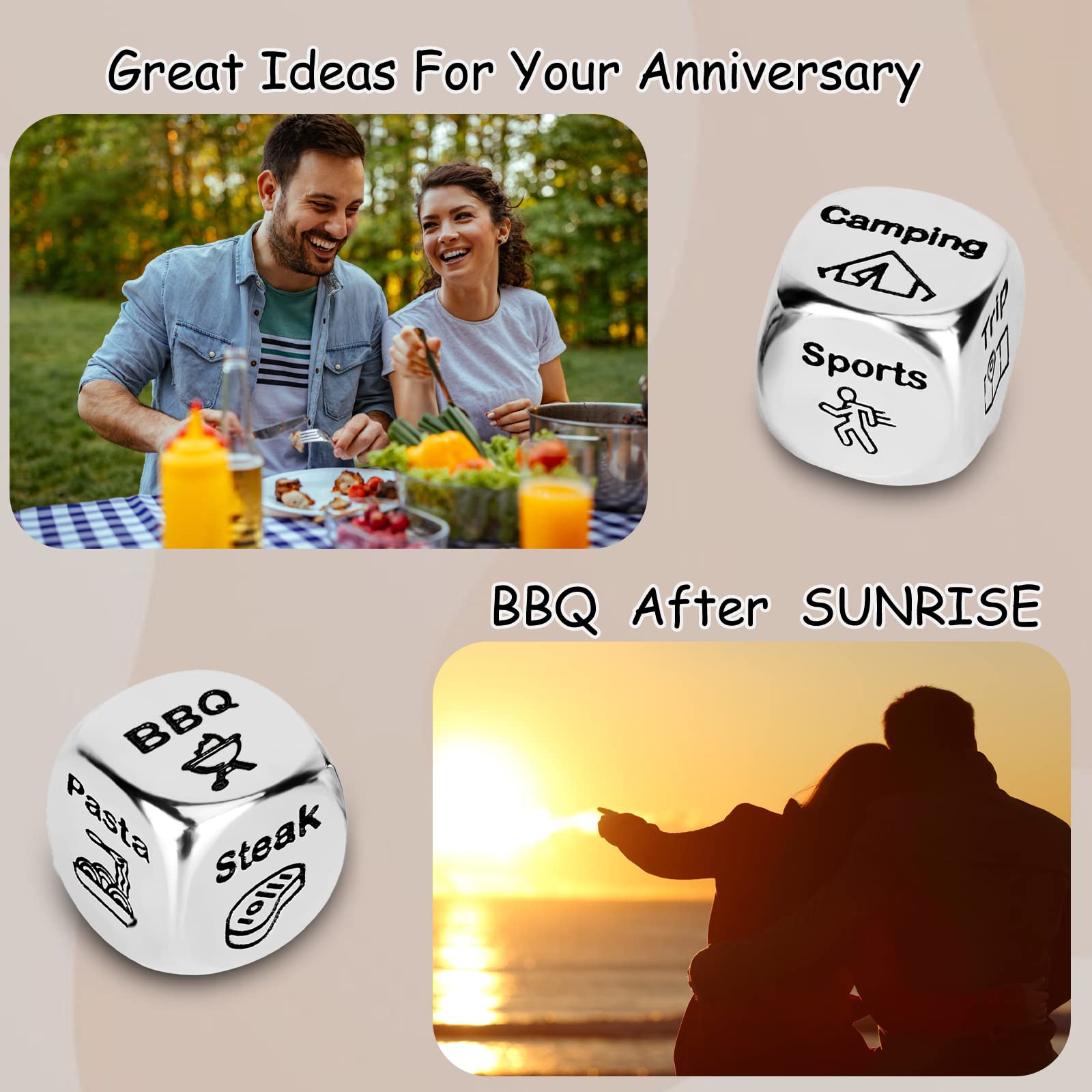 Date Night Dinner Tin Dice Meal and Activity Decider Dice 10th Anniversary Entertainment Gift for 10 Year Anniversary, Wedding, Valentine, Birthday, Christmas
