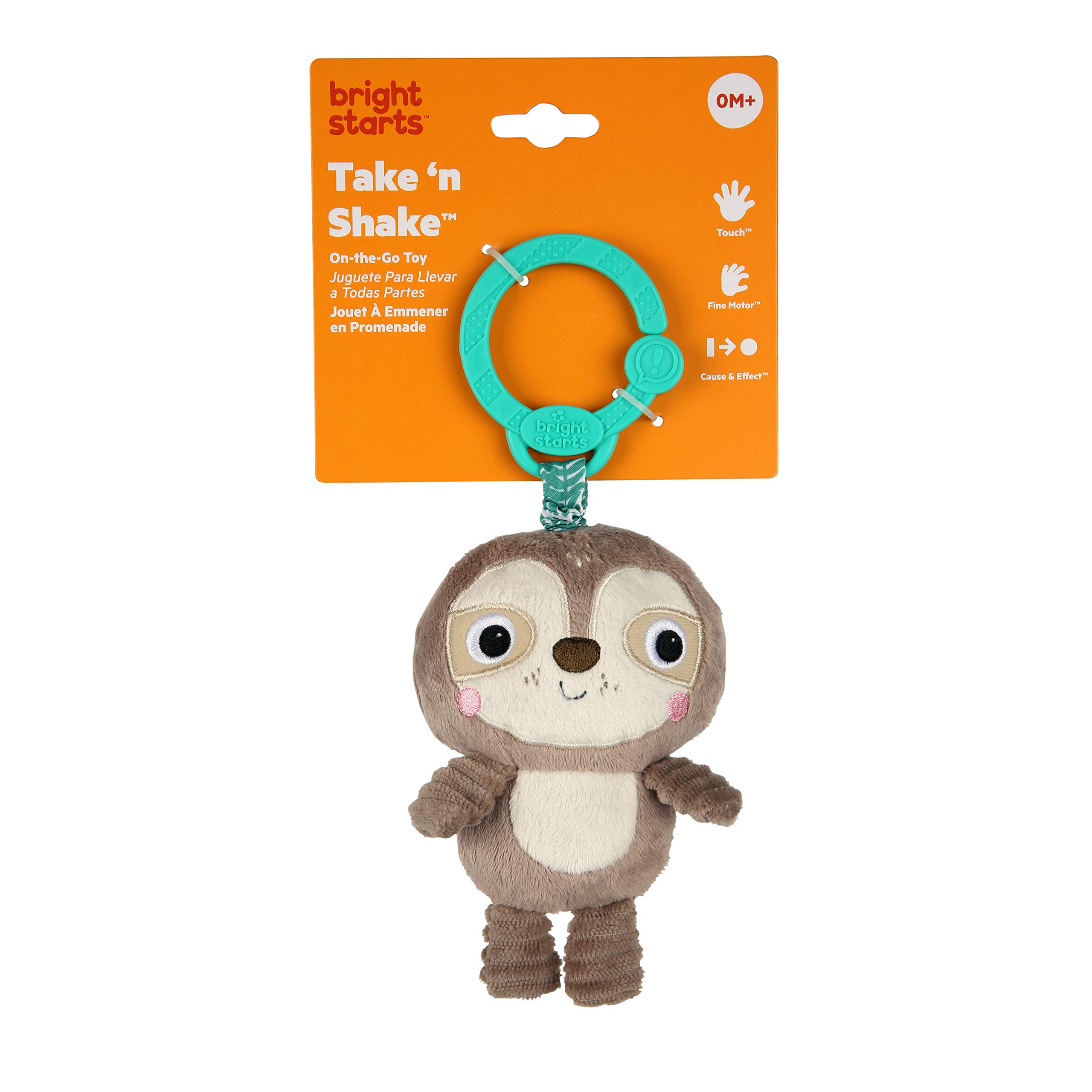 Bright Starts Take 'n Shake On-The-Go Take-Along Toy - Sloth, Ages Newborn +