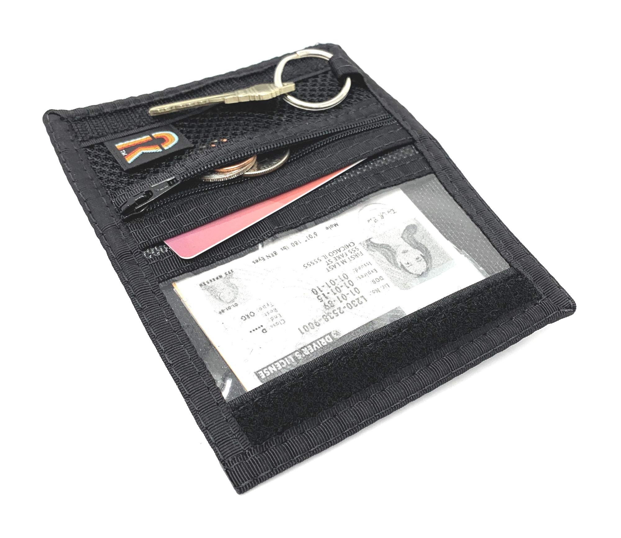 Rainbow of California Minimalist Front Credit Card Pocket Slim Wallet/Inside Keyring Lanyard Attachable / V3 (Black)