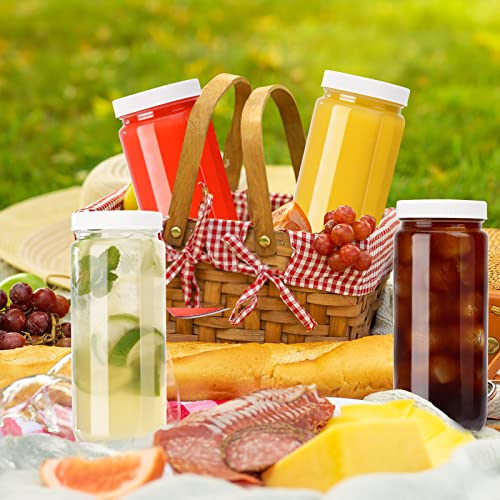 Moretoes 9 Pack 16oz Glass Juice Bottles with Lids Reusable Glass Beverages Drinking Jars with Tamper-proof White Caps for Travel Milk Water Tea Honey Kombucha Smoothie Boba