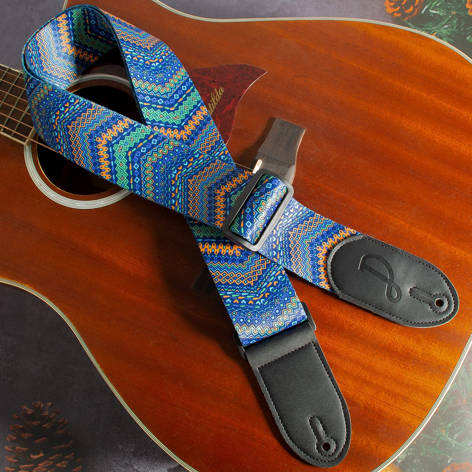 Dulphee Guitar Strap, W/Free 2 Locks & 1 Button, Ultra Comfortable Shoulder Straps for Bass, Electric & Acoustic Guitars, Guitar Accessories