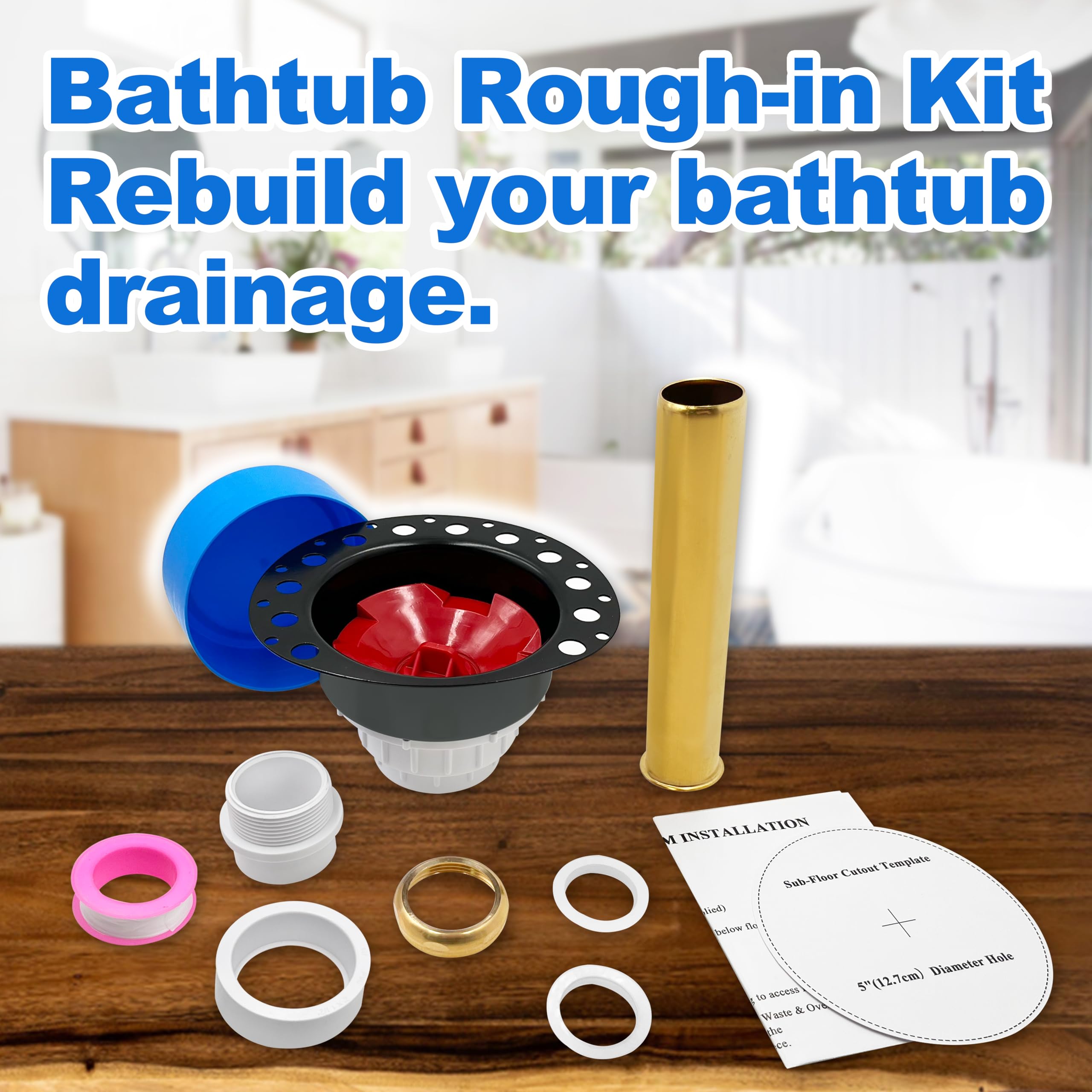 CLAPCS ITD5135 Freestanding Bathtub Rough-in Kit With Brass Tail Pipe and PVC Adapter，Compatible with all freestanding bathtubs and standard bathtubs