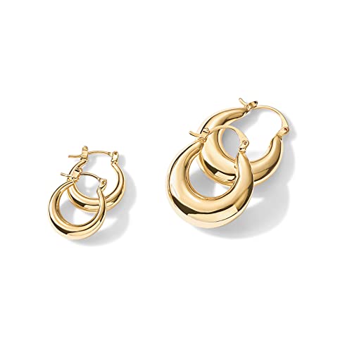 PAVOI 14K Gold Plated Sterling Silver Post Chunky Hoops | Thick Lightweight Gold Hoop Earrings for Women (Yellow Gold, 17mm)
