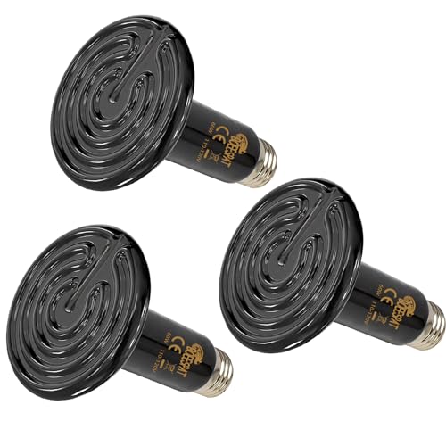 BOEESPAT 60W 3 Pack Ceramic Heat Emitter Bulb, Reptile Heat Lamp Brooder Coop Pet No Light No Harm for Pets Amphibians Hamsters Snakes Birds Poultry Chicken Coop Habitats (Black)