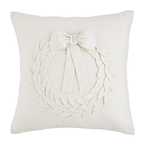 Mud Pie White Felted Wool Wreath Pillow, 18" x 18", 135 Count