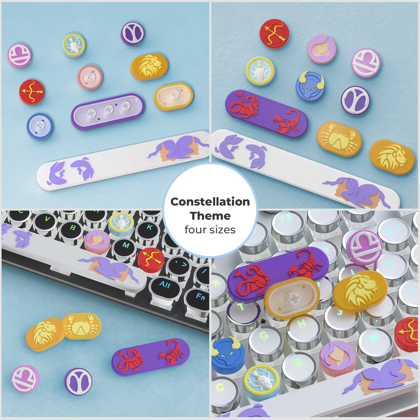 STOGA Keyboard Keycaps Set, Cute Keycaps for 61/87/104 Typewriter Keyboard Round Keycap, Silicone Custom Keycaps Gift Set for Home/Girl to DIY Gaming Keyboard-Only Keycaps&Gift Box(12 Constellations)