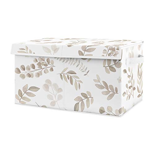 Sweet Jojo Designs Floral Leaf Boy Girl Small Fabric Toy Bin Storage Box Chest For Baby Nursery Kids Room - Ivory Cream Beige Taupe White Gender Neutral Boho Watercolor Botanical Flower Woodland