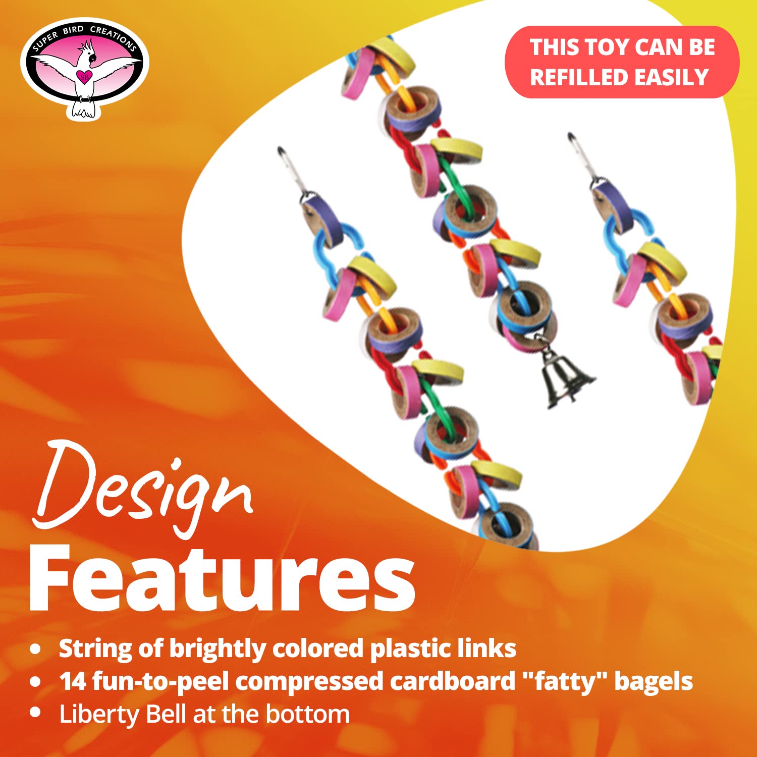 Super Bird Creations SB626 Hoopla Bird Toy, Medium/Large Bird Size, 15" x 2.5"