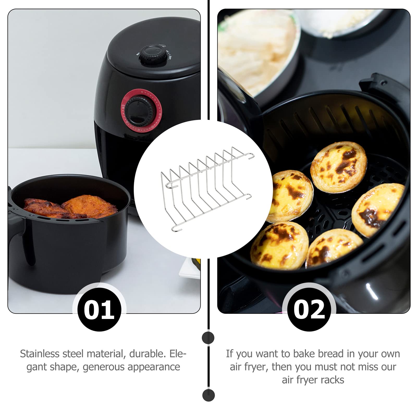 DOITOOL Toast Bread Rack Holder, 2Pcs 8 Slice Holes Stainless Steel Tool Cooling Grid Bread Rack Non- Stick Bread Loaf Stand Air Fryer Accessories Organizer