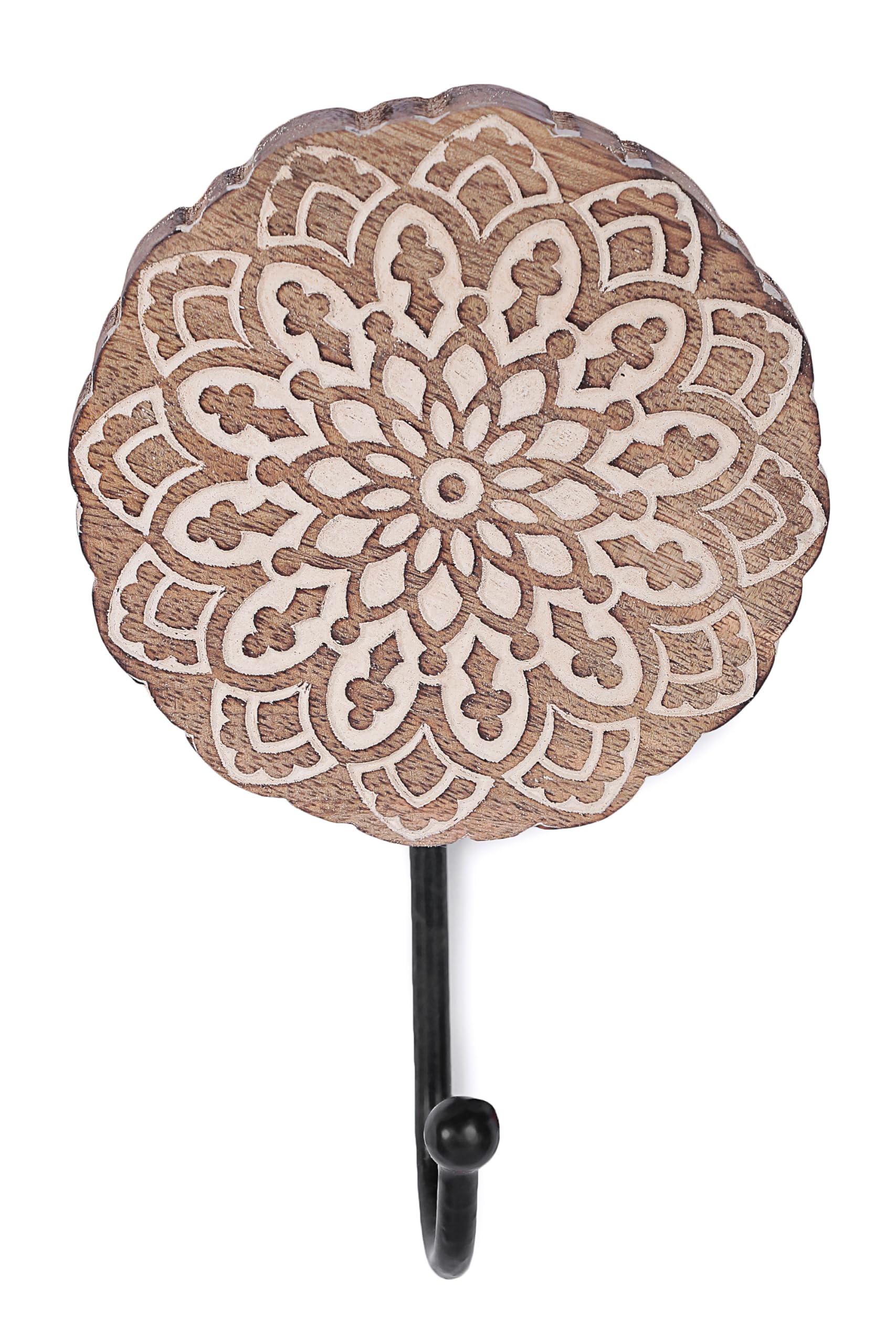 ETROVES Wooden Towel Hook Decorative Boho Flower. Wall Mounted Single Hook for Hanging Coat, Hat, Towel, Bag, Rope (6 Inch) (White)