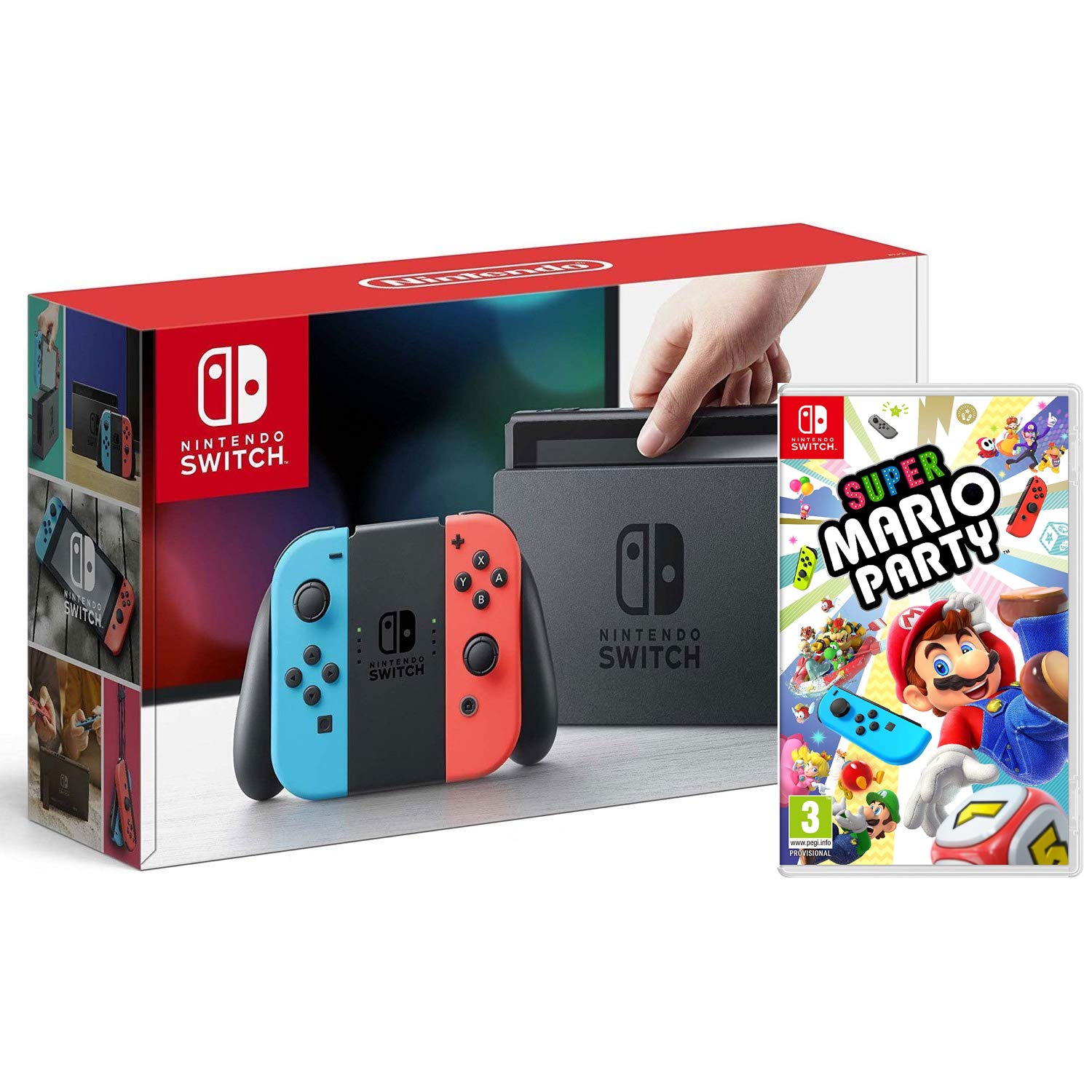 Nintendo Switch – Neon Red and Neon Blue Joy-Con Super Mario Party (Renewed)