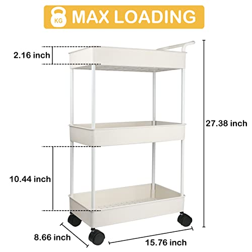 Volnamal Baby Diaper Caddy, Plastic Movable Diaper Cart Newborn Nursery Essentials Baby Diapers Organizer for Changing Table & Crib, Easy to Assemble, Beige