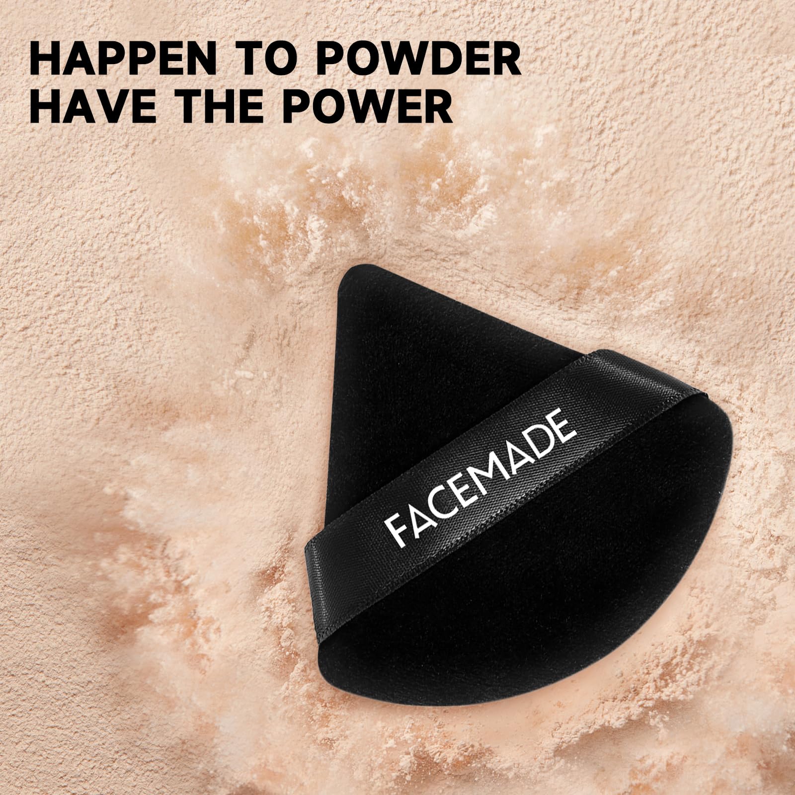 FACEMADE 12 Pieces Face Powder Puff with a Travel Case, Soft Makeup Puff with a Container, Triangle Velour Makeup Sponge for Loose Powder Body Powder, Beauty Makeup Tools, Black