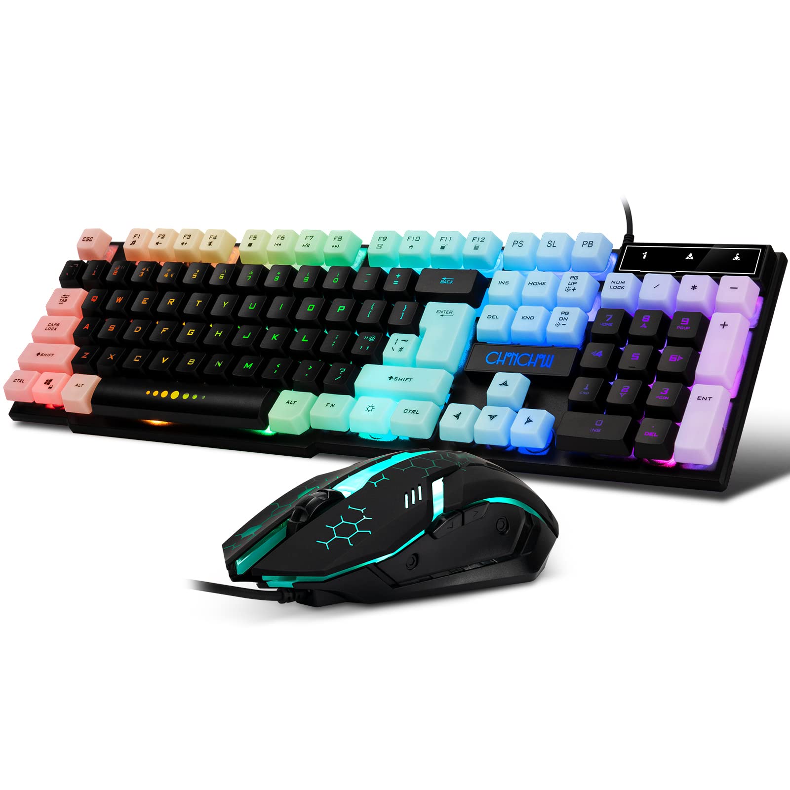 CHONCHOW Wired Gaming Keyboard RGB Backlit, Metal Panel Mechanical Keyboard Blue Switch 104key Anti-ghosting for Windows,Mac OS, PC Games (Black)